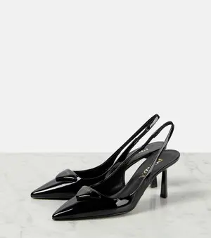 Prada Logo Patent Leather Slingback Pumps
