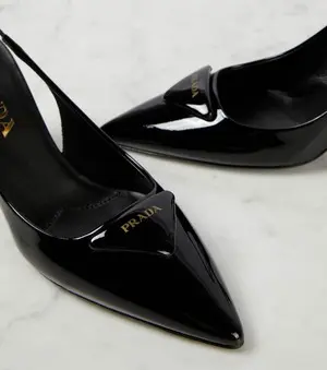 Prada Logo Patent Leather Slingback Pumps