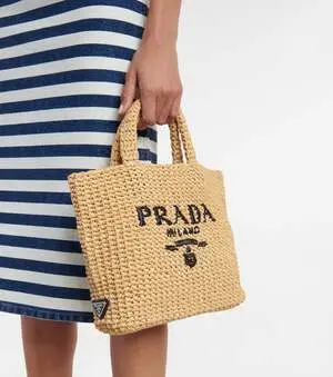Prada Logo Raffia Shopper