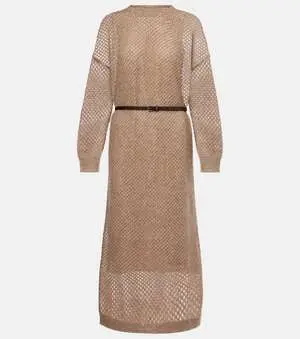 Women's Brown Knit Midi Dresses