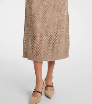 Brunello Cucinelli Belted Knitted Midi Dress - Brown
