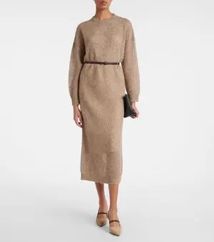 Brunello Cucinelli Belted Knitted Midi Dress