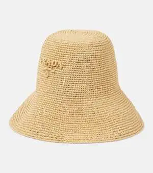 Prada Crochet Logo Hat - Beige
