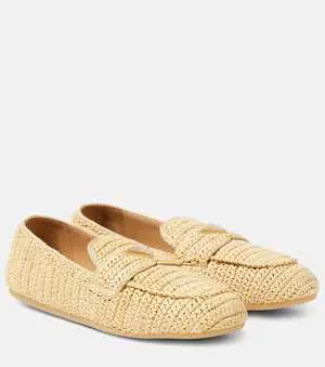 Prada Woven Raffia-effect Loafers - Neutrals