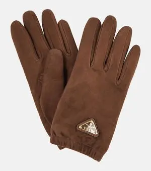 Prada Logo Leather Gloves - Brown