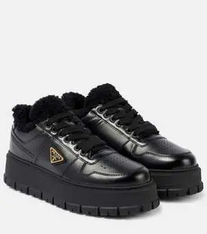 Prada Shearling-lined Leather Platform Sneakers