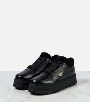 Prada Shearling-lined Leather Platform Sneakers