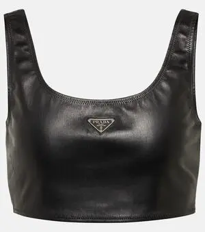 Prada Sleeveless Leather Crop Top - Black