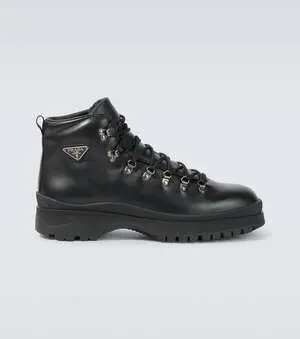 Prada Brixxen Leather Lace-up Boots - Black