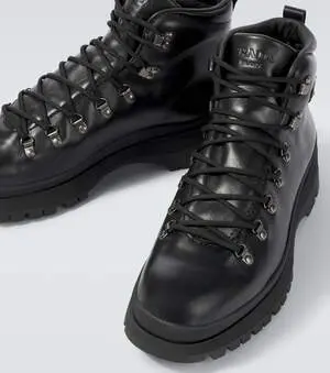 Prada Brixxen Leather Lace-up Boots - Black
