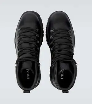 Prada Brixxen Leather Lace-up Boots - Black