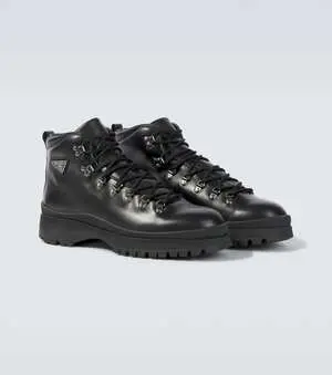 Prada Brixxen Leather Lace-up Boots - Black