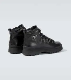 Prada Brixxen Leather Lace-up Boots - Black