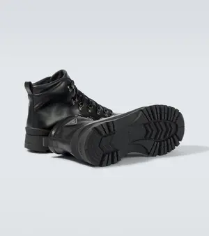 Prada Brixxen Leather Lace-up Boots - Black