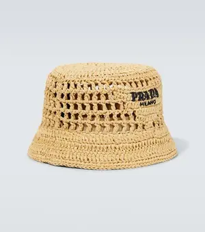 Prada Raffia Bucket Hat - Beige