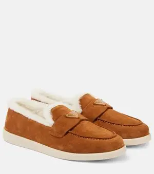 Prada Saint Tropez Shearling-lined Loafers - Beige