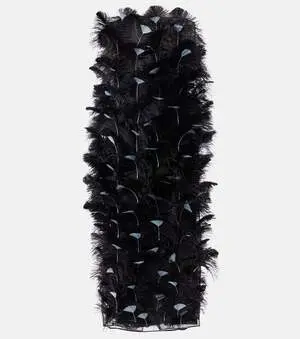 Prada Feather-trimmed Organza Cocktail Dress - Black