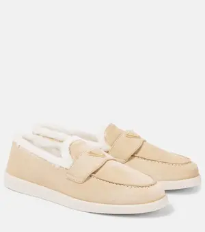 Prada Shearling-lined Suede Loafers - Beige