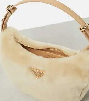 Prada Arqué Shearling Shoulder Bag - White