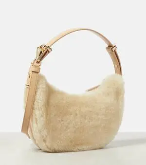 Prada Arqué Shearling Shoulder Bag - White