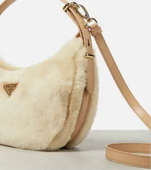 Prada Arqué Shearling Shoulder Bag - White