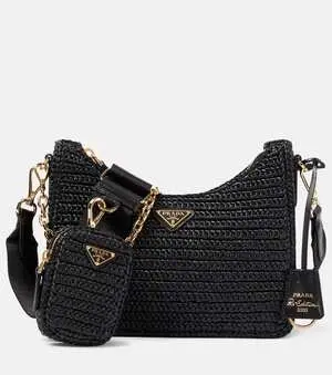 Prada Small Crochet Raffia Shoulder Bag
