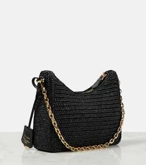 Prada Small Crochet Raffia Shoulder Bag