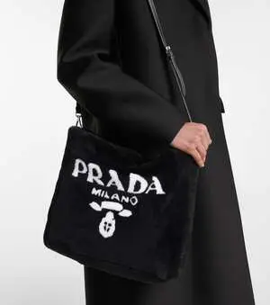 Prada Medium Shearling Tote - Black