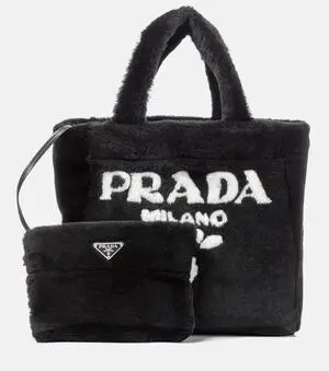 Prada Medium Shearling Tote - Black