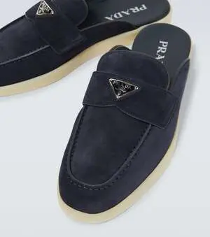 Prada Logo Suede Slippers