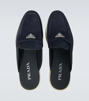 Prada Logo Suede Slippers