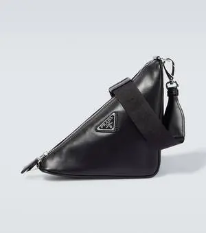 Prada Triangle Leather Shoulder Bag - Black