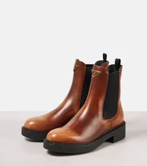 Prada Leather Chelsea Boots - Brown