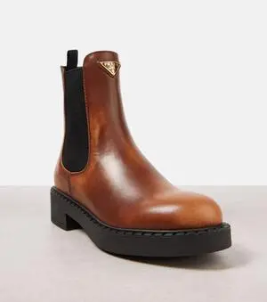 Prada Leather Chelsea Boots - Brown