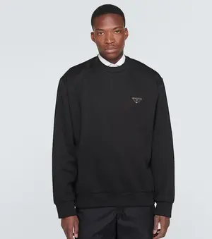 Prada Logo Cotton-blend Sweatshirt - Black