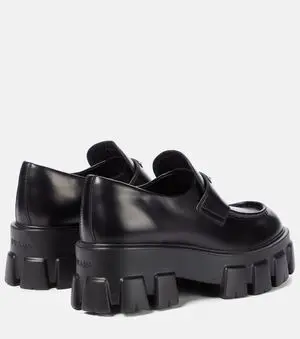 Prada Monolith Brushed Leather Loafers - Black
