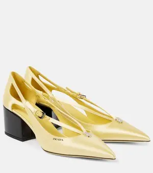 Prada Embellished Cutout Satin Pumps - Yellow