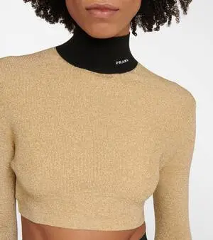 Prada Lamé Turtleneck Cropped Sweater