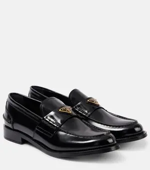 Prada Logo Brushed Leather Loafers