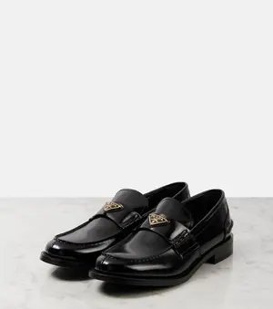 Prada Logo Brushed Leather Loafers