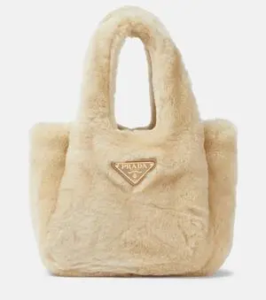 Prada Mini Shearling Tote - Beige