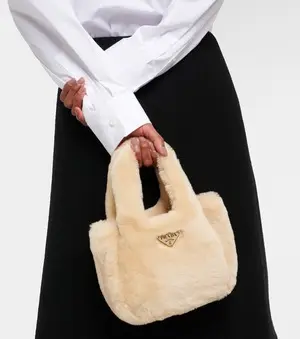 Prada Mini Shearling Tote - Beige