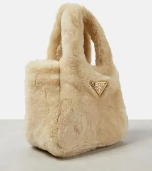 Prada Mini Shearling Tote - Beige