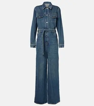 Prada Belted Denim Jumpsuit - Blue