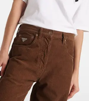 Prada Cotton Corduroy Wide-leg Pants - Beige