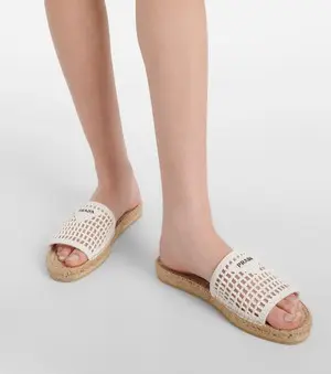 Prada Logo Crochet Espadrilles - Beige
