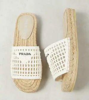 Prada Logo Crochet Espadrilles - Beige