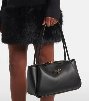 Prada Medium Leather Shoulder Bag - Black