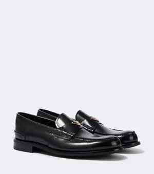 Prada Logo Leather Loafers - Black
