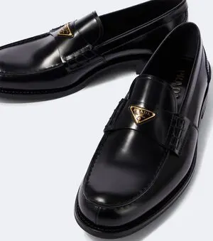 Prada Logo Leather Loafers - Black